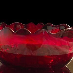 Accents | Antique Large Heavy Ruby Red Glass Bowl With Scallop Edge ...